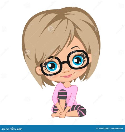 Portrait Of A Cute Girl In Glasses Stock Vector Illustration Of Face