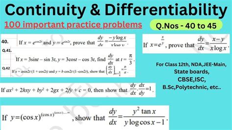 Continuity And Differentiability Class 12 Most Important Questions