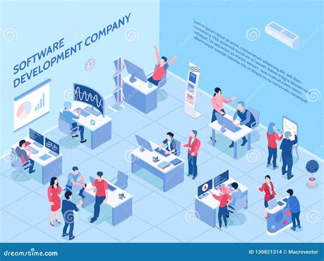 Programmers Isometric Horizontal Illustration Stock Vector