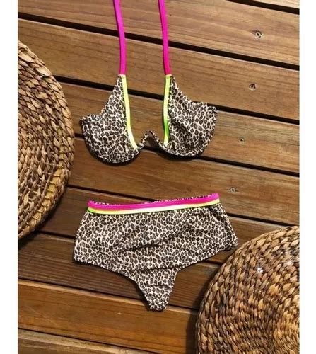 Biquíni De Oncinha Neon Hot Pants Cintura Alta Semi Fio Luxo à venda em