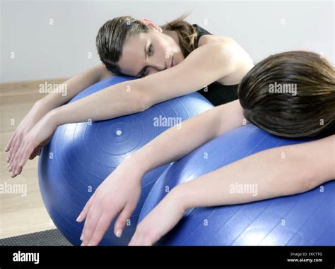 Aerobics Mirror Relax Woman Pilates Stability Ball Stock Photo Alamy