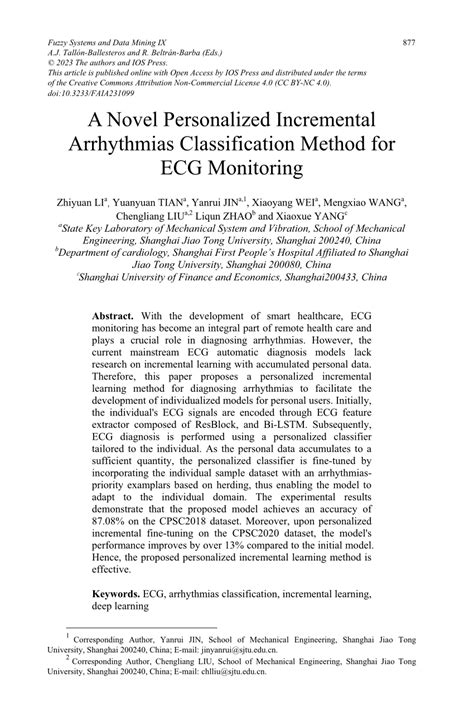 Pdf A Novel Personalized Incremental Arrhythmias Classification Method For Ecg Monitoring