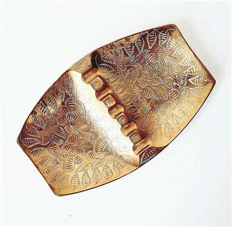 Vintage Etched Solid Brass Ashtray Etsy