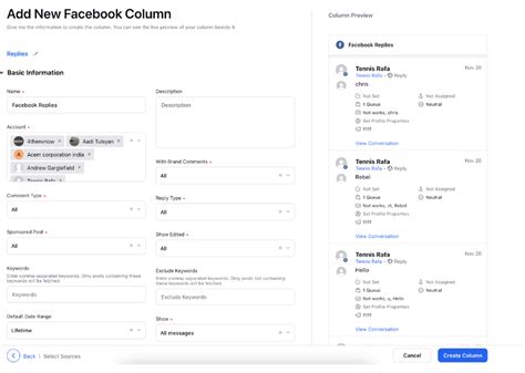 Create A Column For Facebook Replies Sprinklr Help Center
