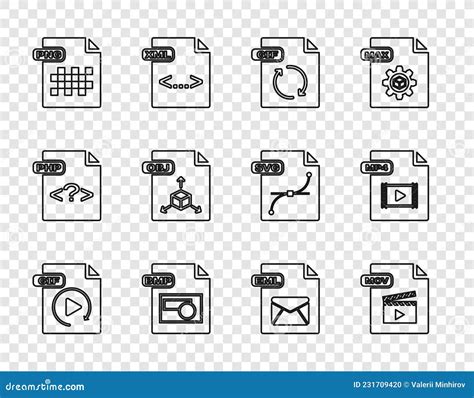 Set Line  File Document Mov Bmp Png Obj Eml And Mp4 Icon Vector Stock Vector