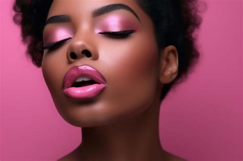 Premium Photo A Woman With A Pink Lip Color And A Pink Background