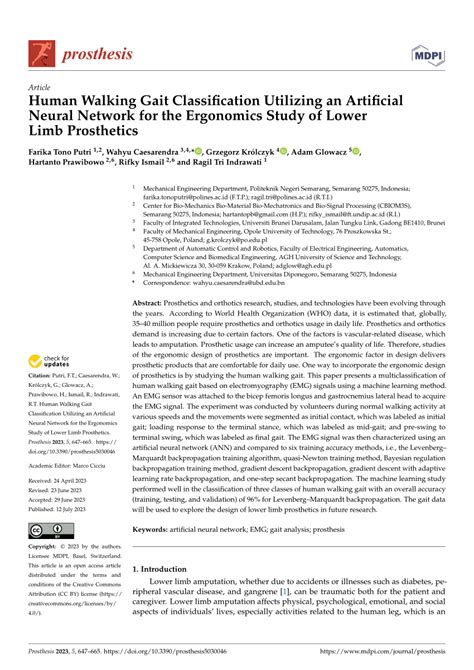 PDF Human Walking Gait Classification Utilizing An Artificial Neural Network For The