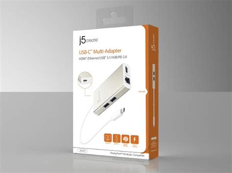 J5create Jca374 Usb C Type C Multi Adapter Usb C To 2 X Usb 3 0 Gigabit Ethernet Port Hdmi