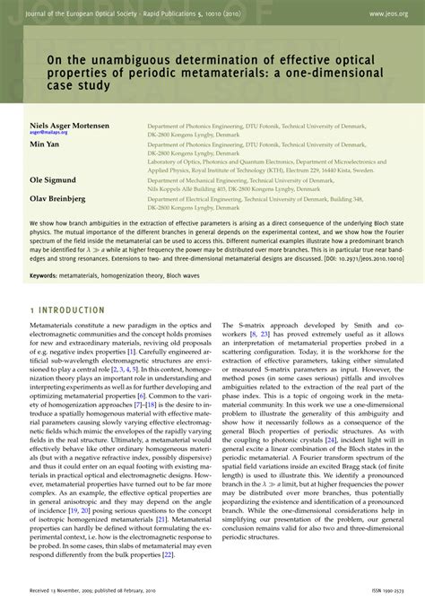 Pdf On The Unambiguous Determination Of Effective Optical Properties Of Periodic Metamaterials