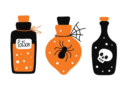 Halloween Poison Bottle Vector Flat Illustration Set Stock Illustration