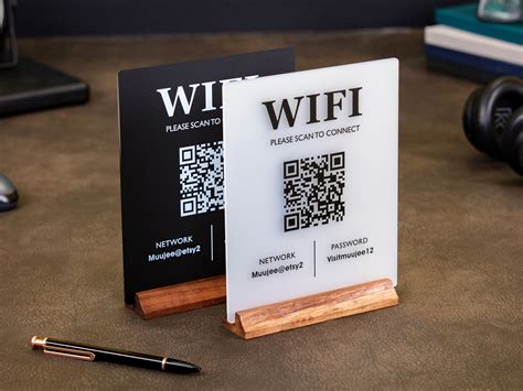 QR Code Wifi Acrylic Sign W Wood Base X Sign For Etsy