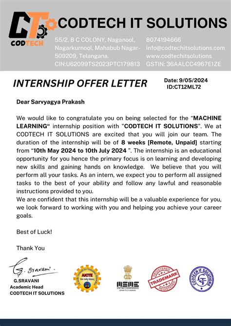 Sarvyagya Prakash On Linkedin Codtechitsolutions Internship