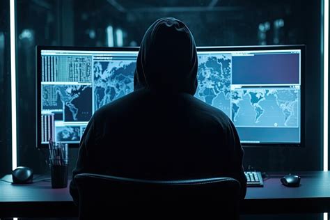 Premium Ai Image Hacker In The Dark Sitting In Front Of A Computer