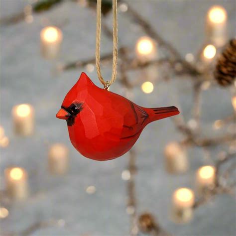 Cardinal Bird Ornaments Hand Carved And Painted Wooden Christmas Decor