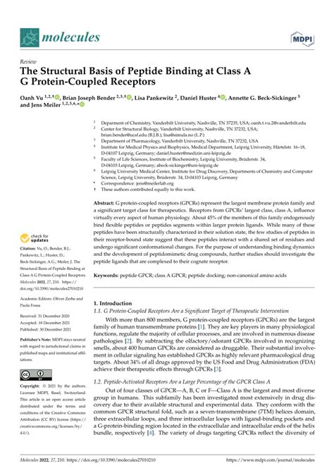 Pdf The Structural Basis Of Peptide Binding At Class A G Protein