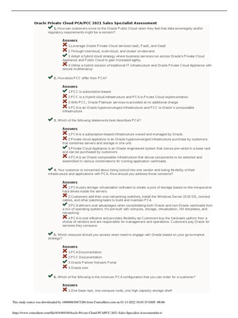 Answers Oracle Private Cloud Pca Pcc 2021 Sales Specialist Assessment Pdf Cloud Computing