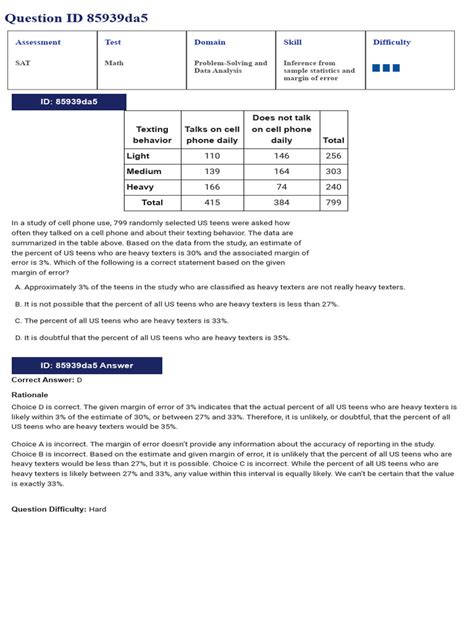 Problem Solving And Data Analysis Math Sat Pdf Sat Statistical Inference