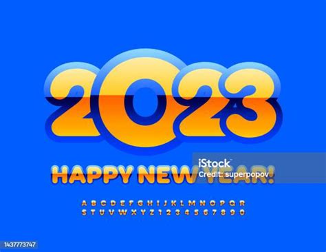 벡터 다채로운 인사말 카드 새해 복 많이 받으세요 2023 광택 알파벳 문자와 숫자 세트 0명에 대한 스톡 벡터 아트 및 기타