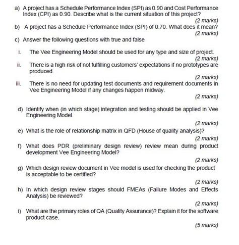 Solved A A Project Has A Schedule Performance Index Spi