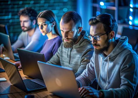 Programmers At Work Enhancing Cyber Security For Web And Social Platforms Premium Ai Generated