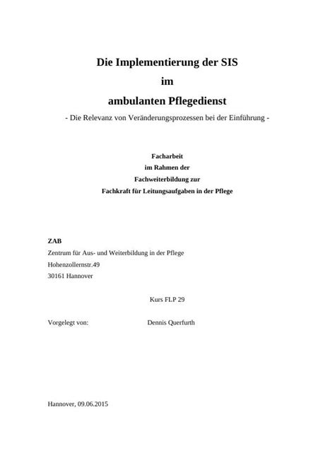 Die Implementierung Der Strukturierten Informationssammlung Sis Im