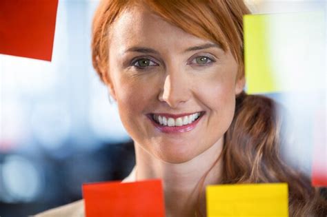 Premium Photo Pretty Businesswoman Seen Through Glass