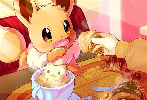 Download Eevee Enjoying Treats Illustration Wallpaper