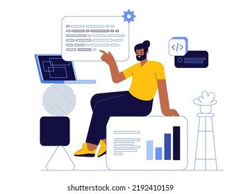 Programmer Sit On Infographic Work On Stock Vector Royalty Free