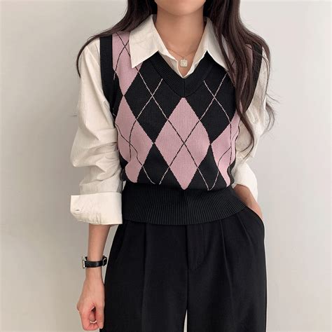 아가일 니트 조끼