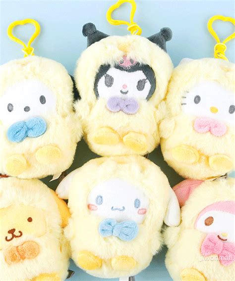 [정품]1 1할인 산리오 헬로키티 쿠로미 마이멜로디 포차코 폼푸린 가방 장식 걸이 귀여운 병아리 인형키링 에이블리