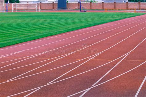 Athletic Running Track Around Soccer Field Sport Complex Urban Empty