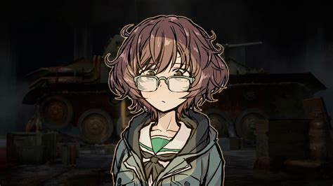Akiyama Yukari Blurred Brown Eyes Messy Hair Military Hangar