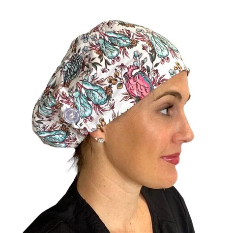 Floral Organs Euro Scrub Cap Surgical Cap For Women Anatomy Scrub Hat