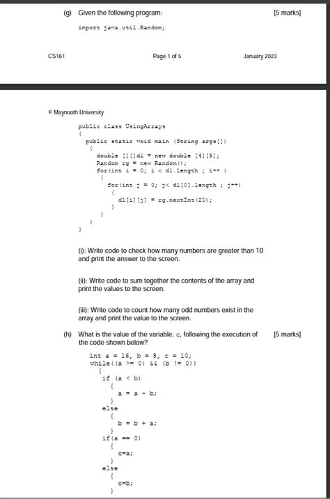 Solved G Given The Following Program Marks Import Chegg