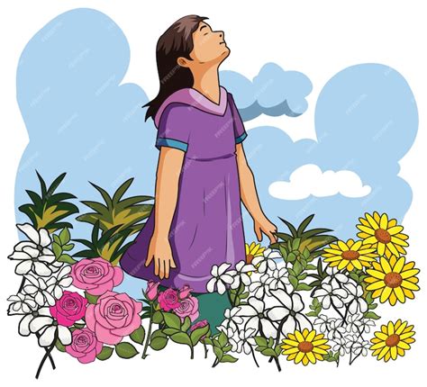 Premium Vector Cute Girl Enjoying Nature And Breathing Fresh Air