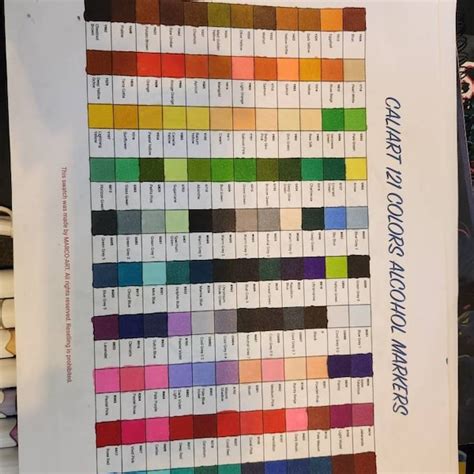 Caliart 100 Colors Artist Alcohol Markers Swatch Template Diy Single Page Color Swatch