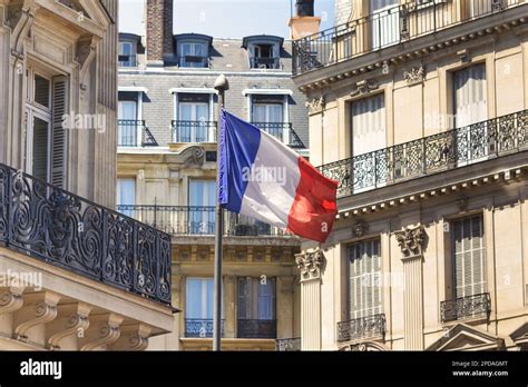 French National Flag Waving In Paris The Capital Of France With