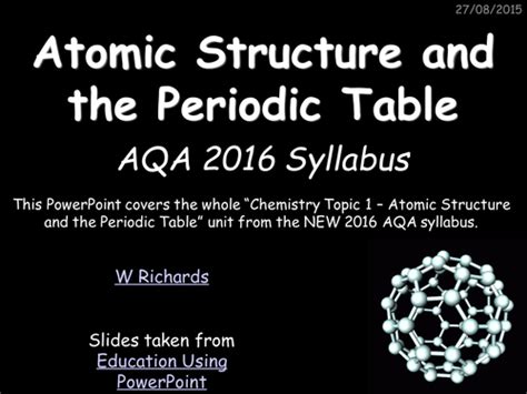 2016 Aqa Chemistry Topic 1 Atomic Structure And The Periodic Table Teaching Resources