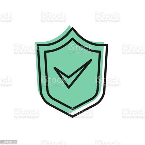 黑線護盾與檢查標記圖標隔離在白色背景安全安全保護隱私概念已批准刻度標記向量向量圖形及更多互聯網圖片 互聯網 保安 保安員 Istock