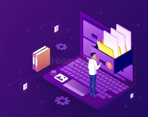 Concept Of Electronic File Organization Service Stock Vector Illustration Of Person Program