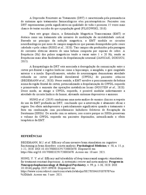 Estimulação Magnética Transcraniana Para Depressão Resistente Resumo