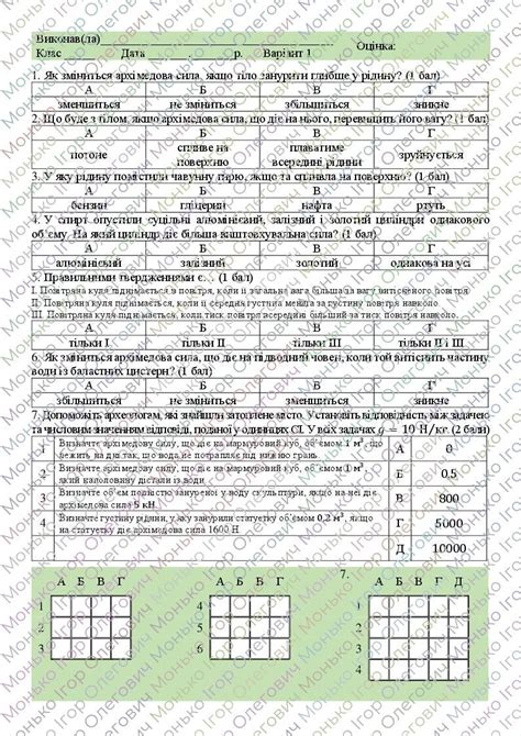НУШ фізика 7 клас Діагностичні контрольні роботи Тест Фізика