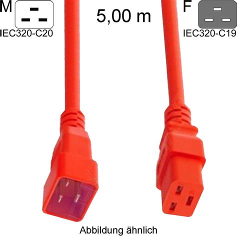 Kabel, Adapter & Hubs: Netzkabel, C20 - C19, 3x 1.50mm², Rot, 5m
