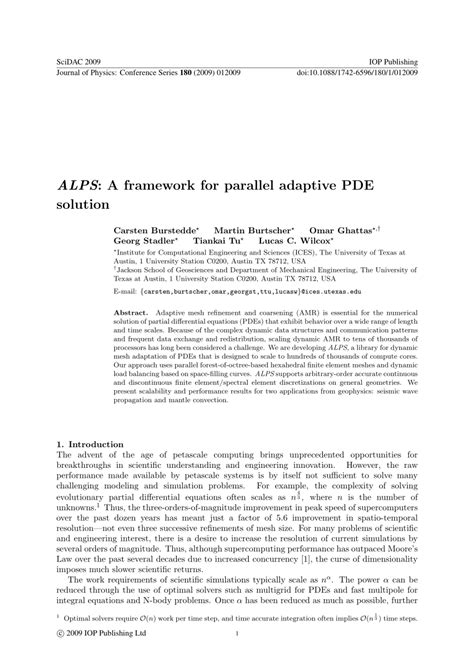 Pdf Alps A Framework For Parallel Adaptive Pde Solution