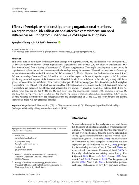 Effects Of Workplace Relationships Among Organizational Members On Organizational Identification