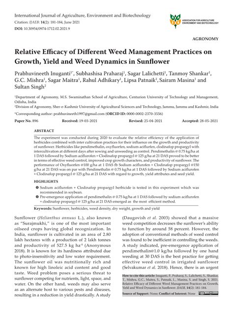 Pdf Relative Efficacy Of Different Weed Management Practices On