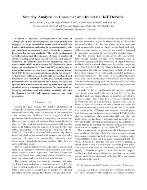 Pdf Security Analysis On Consumer And Industrial Iot Devices