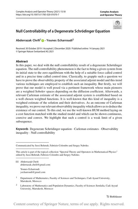 Null Controllability Of A Degenerate Schrödinger Equation Request Pdf