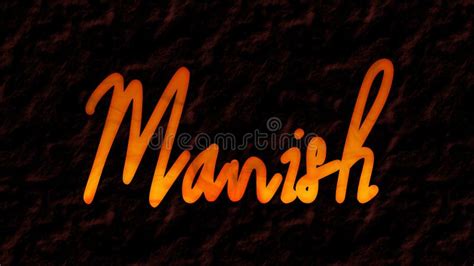 3d Fire Text Effect Of Hindi Name Manish On Dark Background Stock