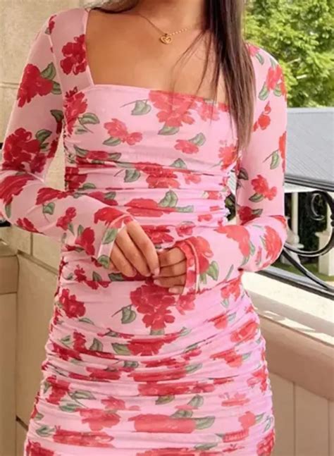 Floral Long Sleeve Ruched Dress Newme